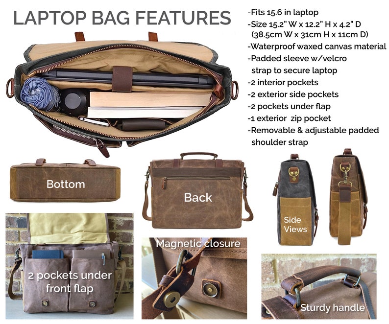 Mens Laptop Bag Canvas Custom Mens Leather Laptop Bag - Etsy