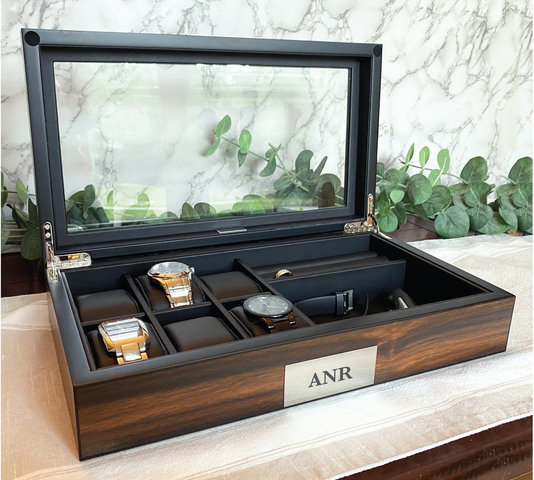 Custom Engraved 6 Slot Watch Box: Mens Watch Display Case With ...