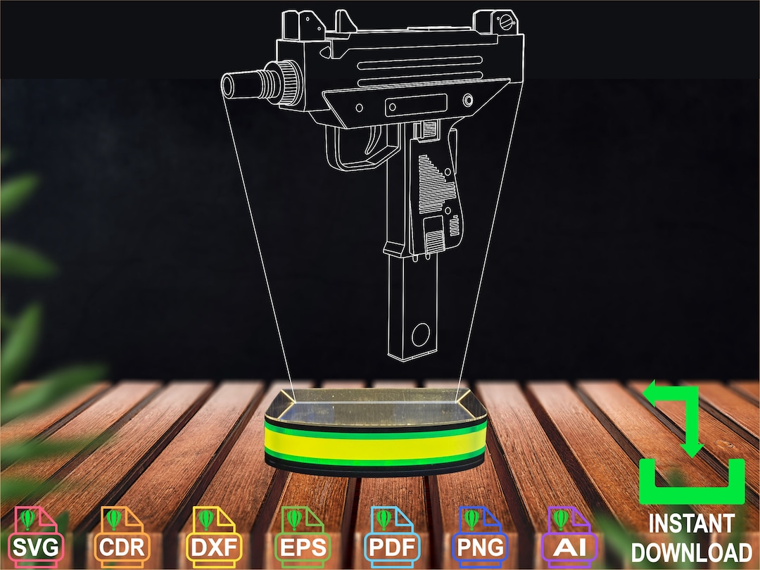 3D LED Illusion Lamp Ready Weapon Uzi Pistol Submachine Gun, 3D LED ...