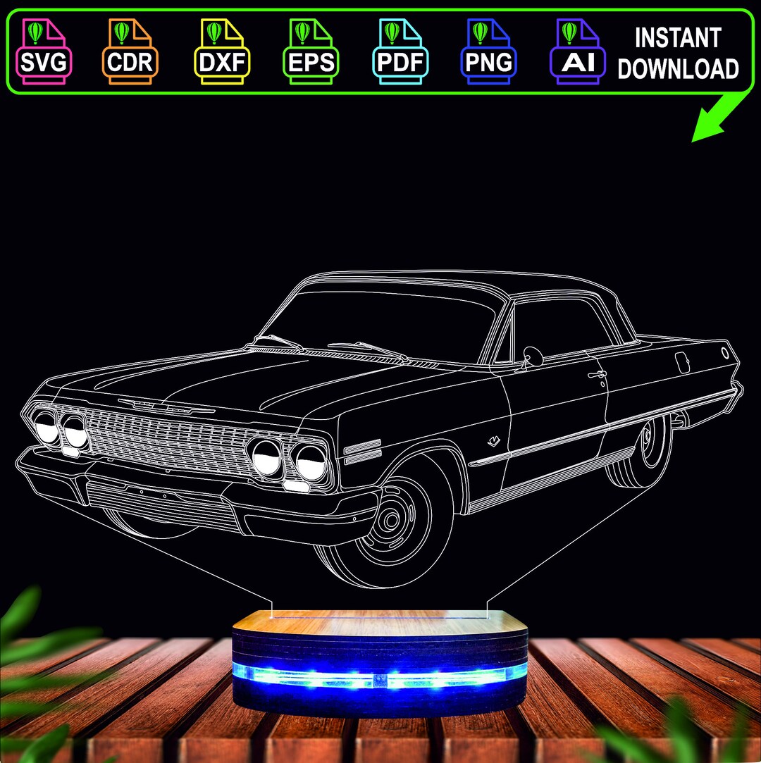 1963 Chevrolet Impala Ss, Vector Drawing, Laser Cut File, 3D LED Illusion Lamp Ready File. - Etsy