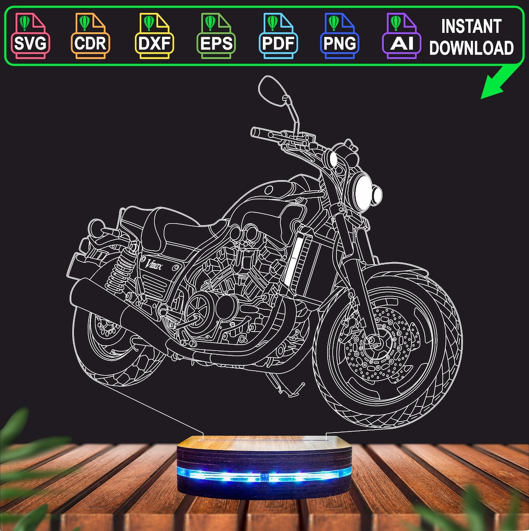3D LED Illusion Lamp Ready File, Motorcycle Vmax 1200 Dxf, Vector ...
