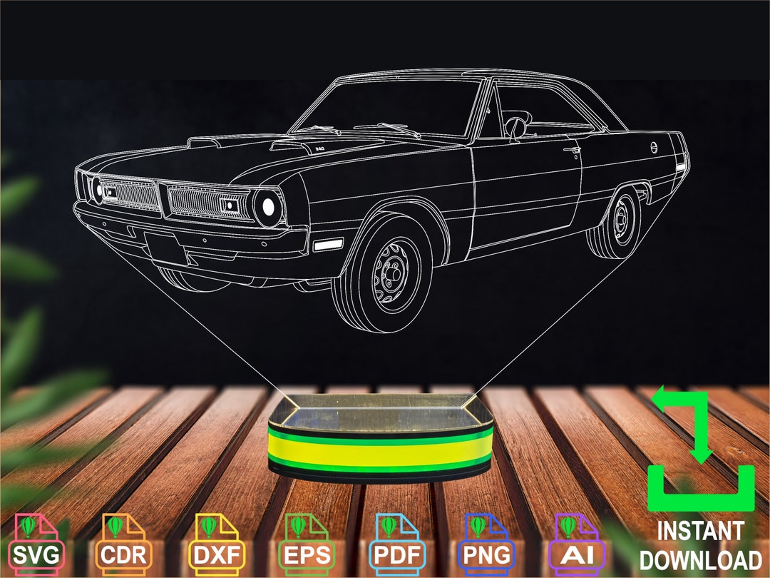 3D LED Illusion Lamp Ready 1970 Muscle Car Vector File. - Etsy