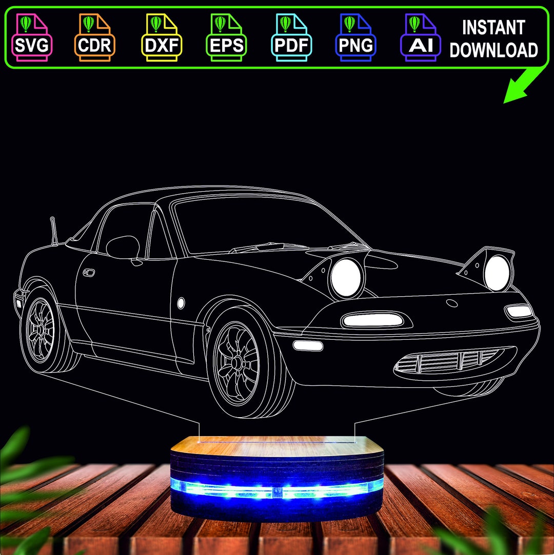 Mazda Mx-5 Miata Vector Drawing Laser Cut File, 3D LED Illusion Lamp ...