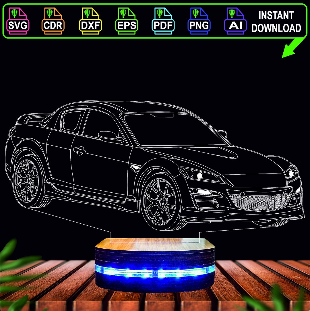 2021 Japanese Sport Car RX-8 Vector Drawing Laser Cut File, 3D LED ...