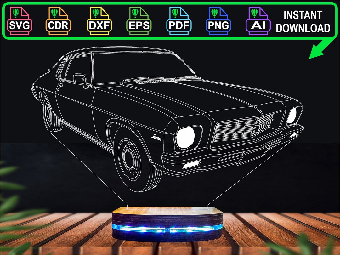 1971 Australian Car Monaro HQ Coupe Vector File, 3D LED Illusion Lamp ...