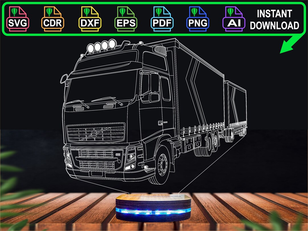 Euro Truck FH 500 Double Trailer, 3D Led Lamp File Truck, Vector, Laser ...