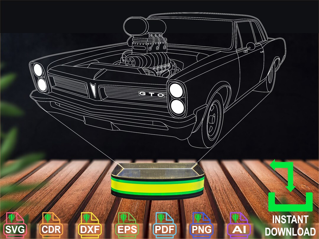 3D LED Illusion Lamp 1965 GTO Gasser SVG Cut File for - Etsy Australia