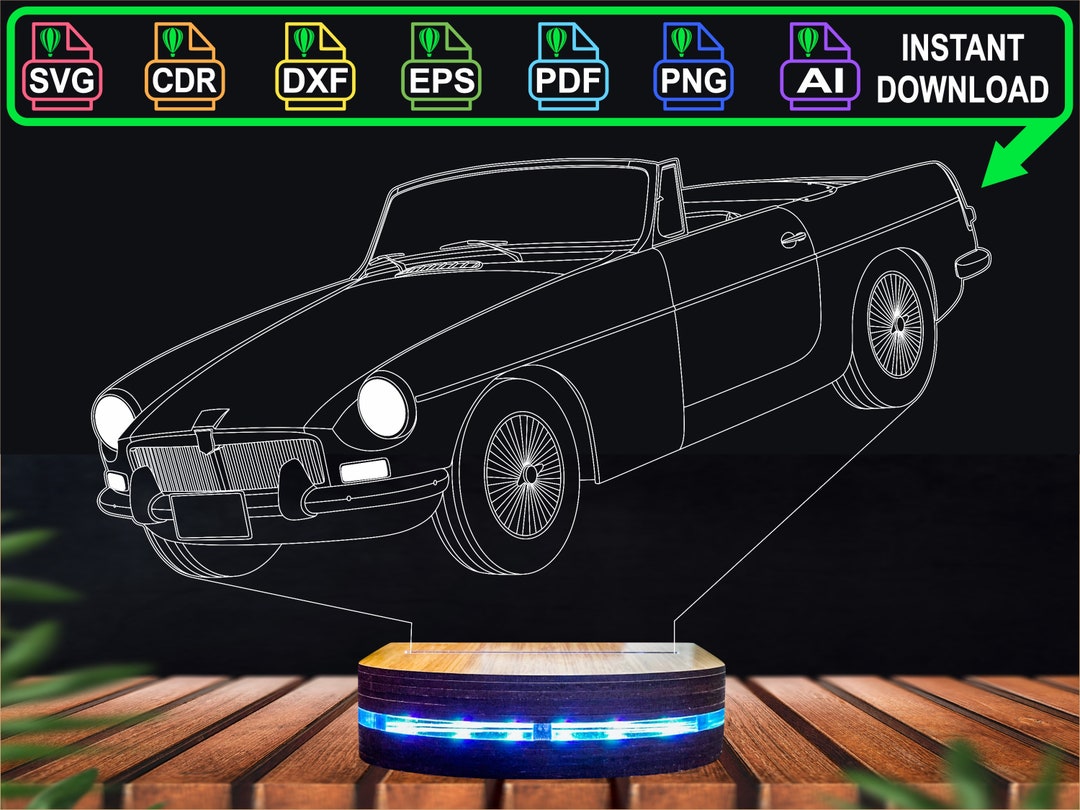3D LED Illusion Lamp Ready 1962 MGB Convertible Vector File Vector Cut ...