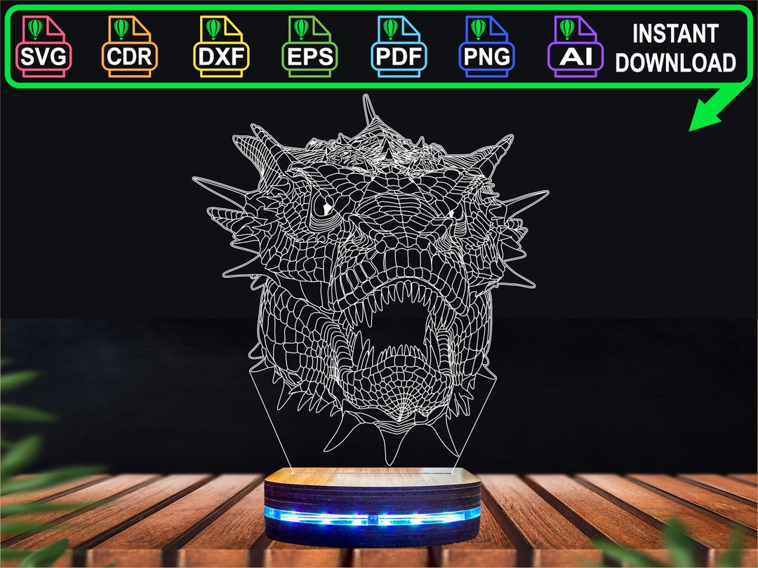 3D LED Illusion Lamp Ready Smaug Hobbit Dragon Vector File. - Etsy
