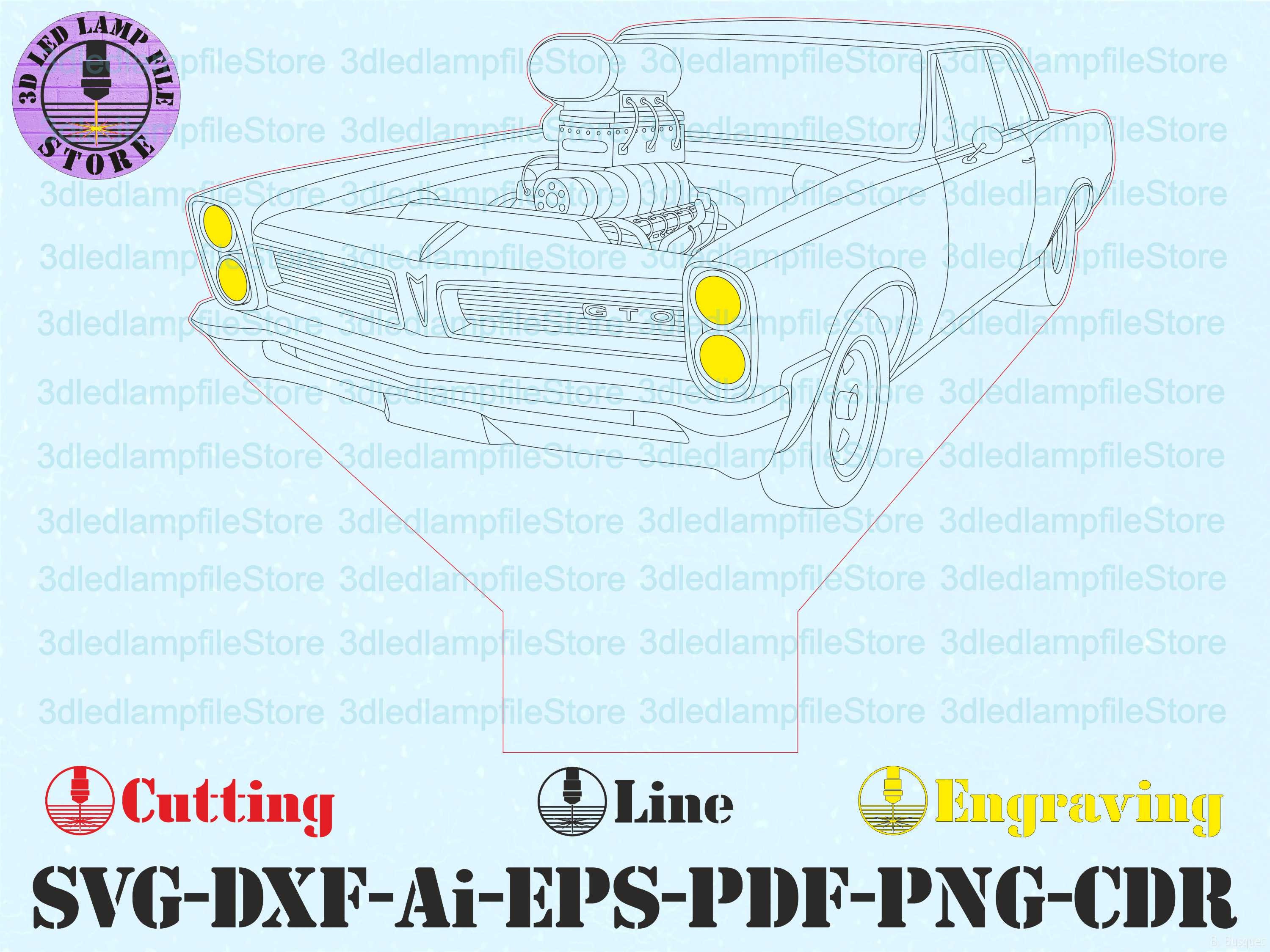 3D LED Illusion Lamp 1965 GTO Gasser SVG Cut File for - Etsy Australia
