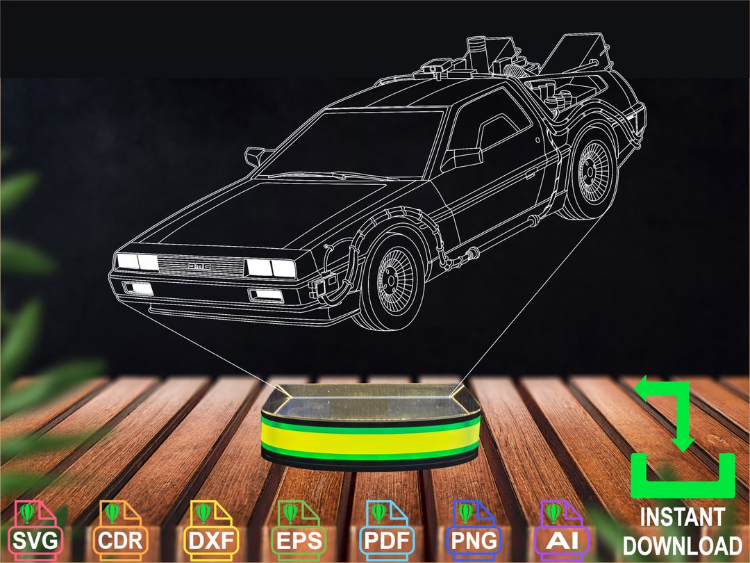 3D LED Illusion Lamp Ready Delorean DMC 12 Back to Future Vector File ...
