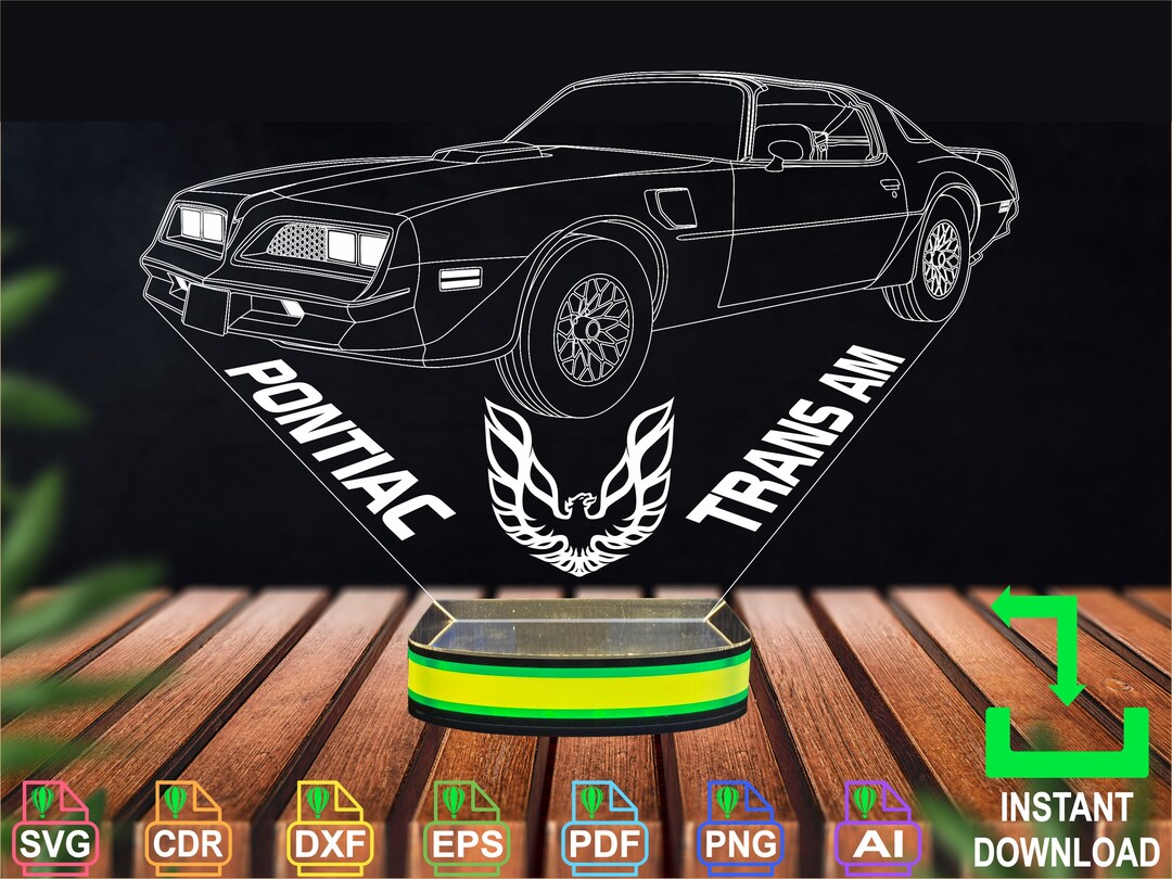 3D LED Illusion Lamp 1977 Firebird Trans Am SVG Cut File for Glowforge ...