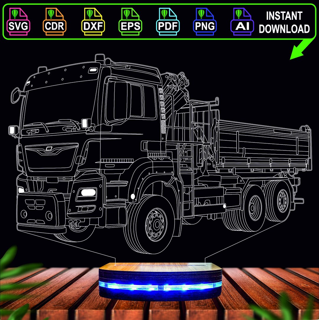 Kipper Truck TGS, Vector Drawing, Laser Cut File, 3D LED Illusion Lamp ...