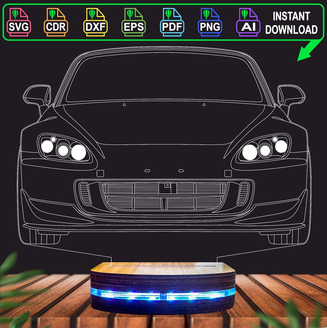 Sports Car S2000 SVG, Front View Drawing File, 3d Led Illusion Lamp ...