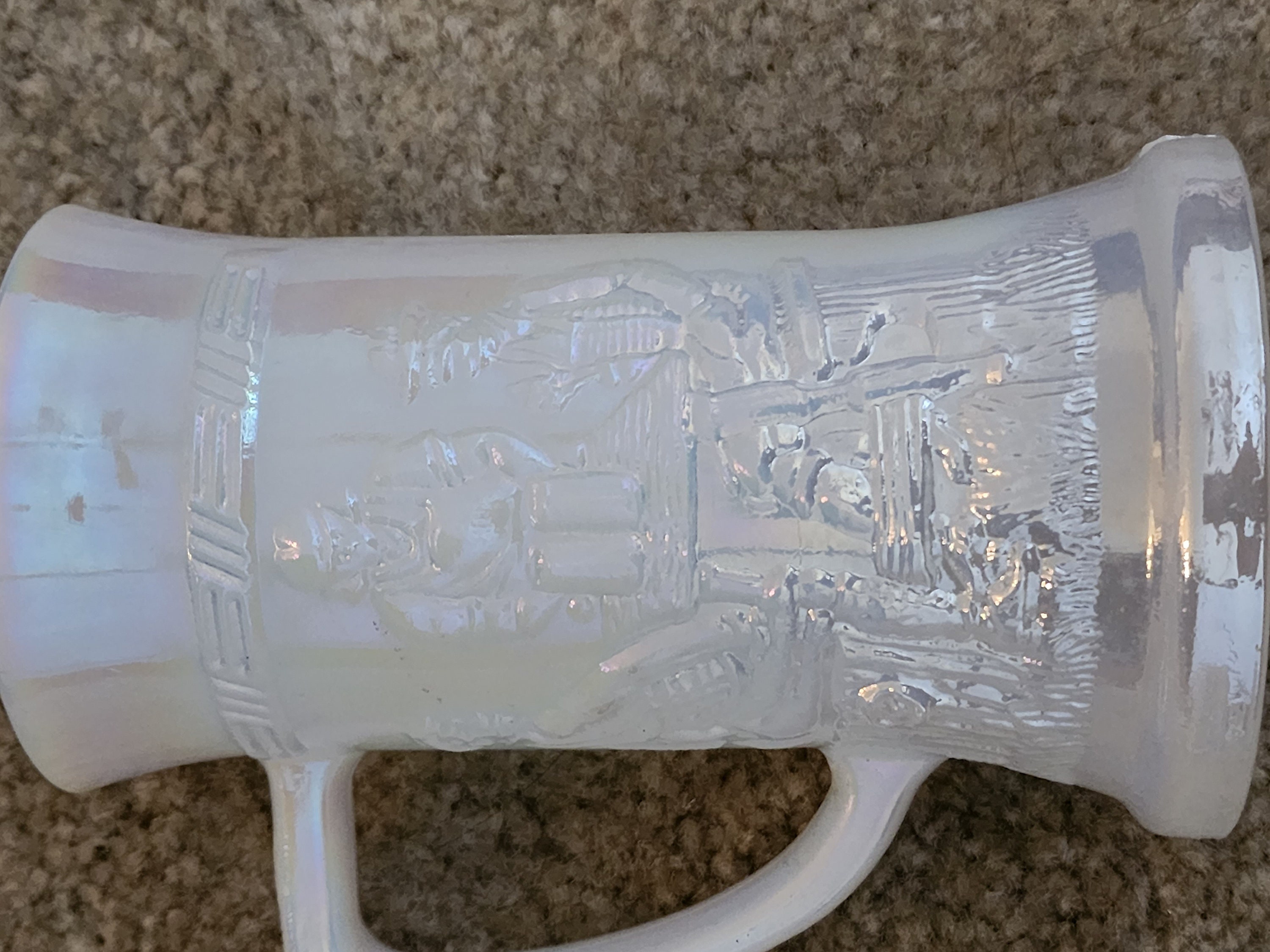 Pair Of Federal Glass Milk Glass 10 Oz Beer Stein With Old Time Tavern