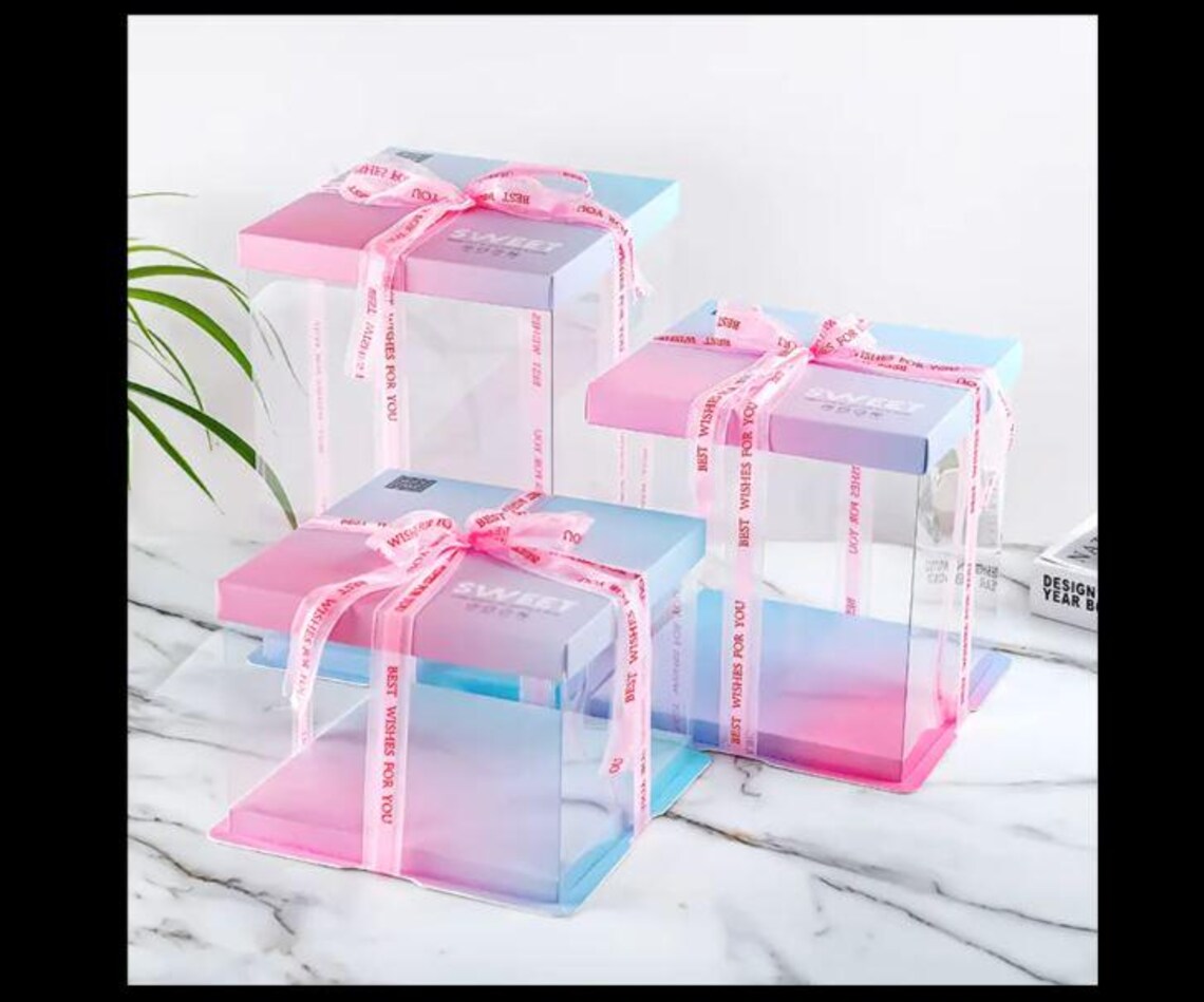 Pink Blue Transparent Clear Birthday Cake Box/wedding Box/party Box ...