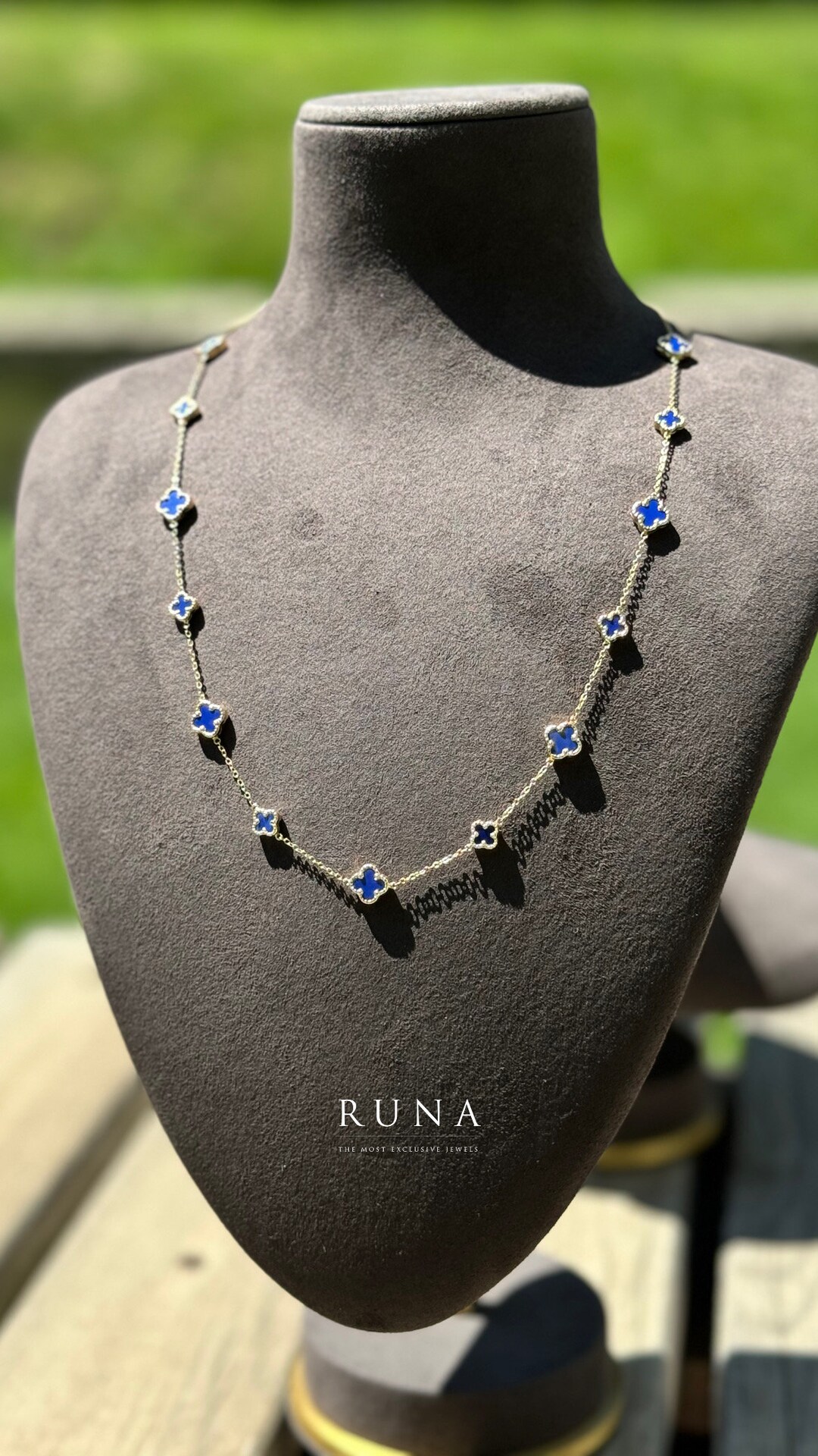 14K Gold Navy Blue Clover Necklace, 14K Gold Clover Necklace, Special ...