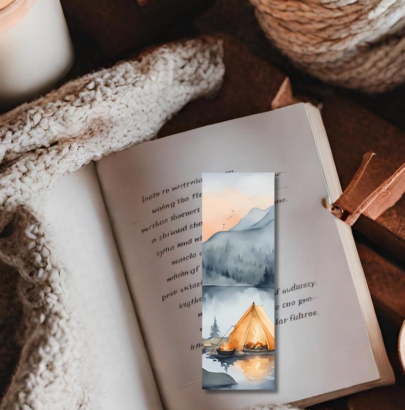 Campfire at the Lake Watercolor Bookmark/camping Landscape Page Marker ...