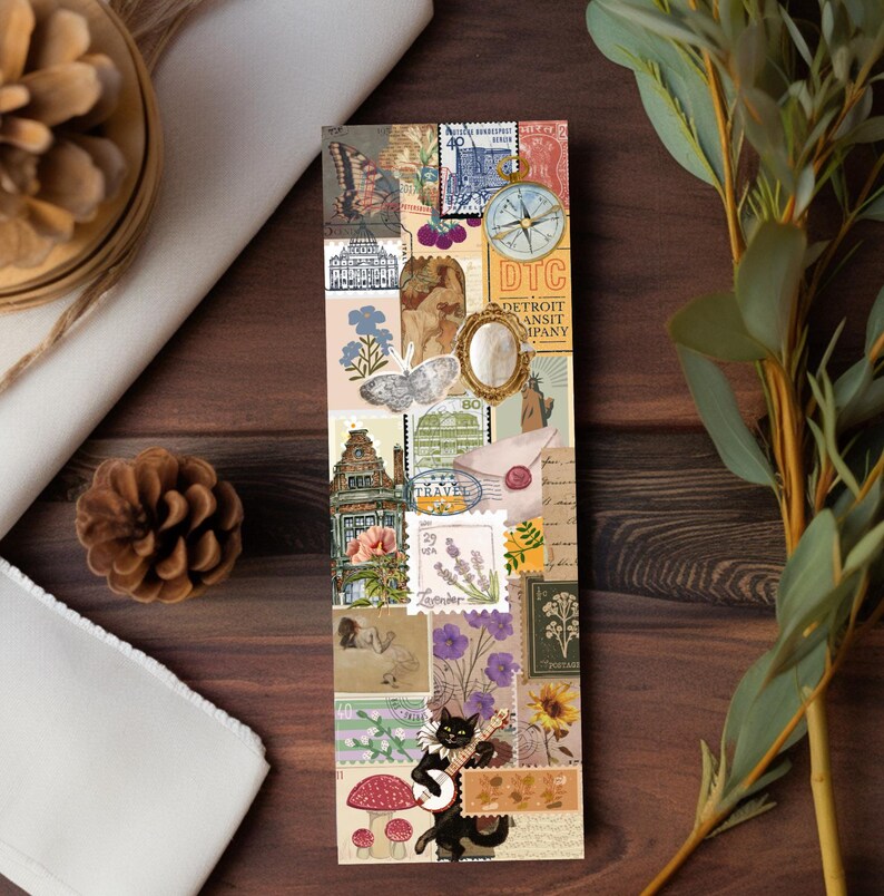 Vintage Collage Postage Stamp Bookmark/nature Inspired Gift for Book ...