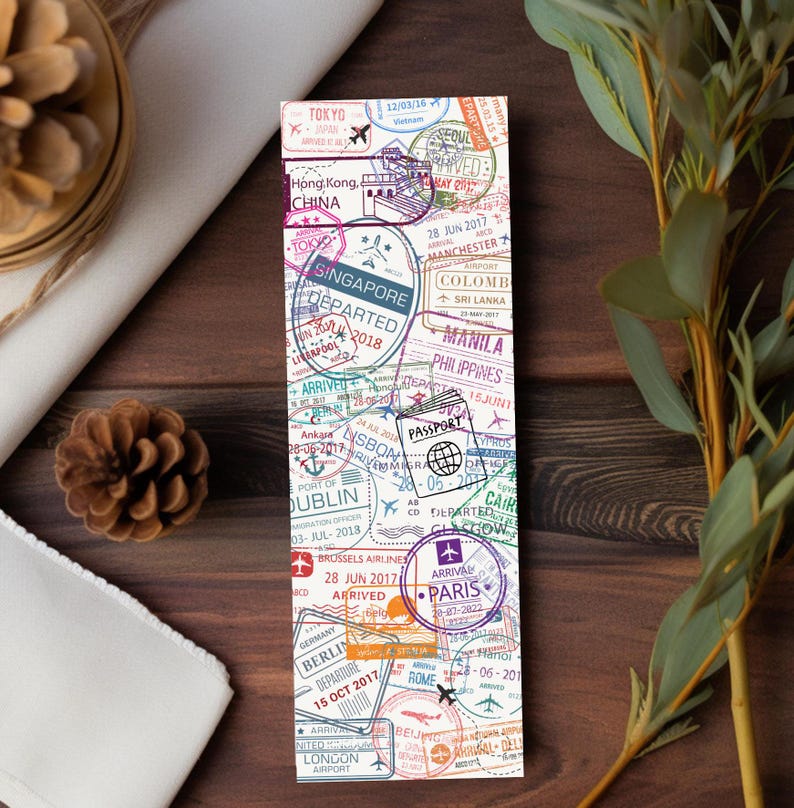 Travel Inspired Passport Stamp Bookmark/global Wanderer Gift for Book ...