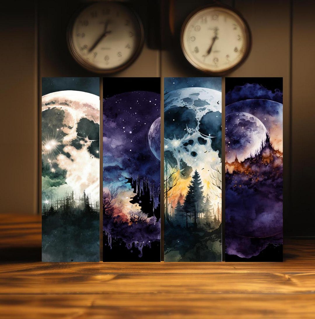 Watercolor Moon Bookmark Set/cosmic Page Marker/ethereal Bookish Gifts ...