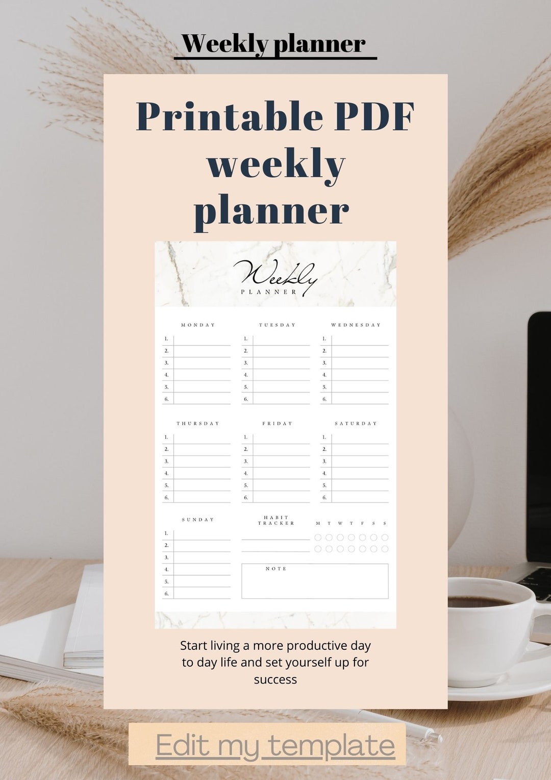 Printable PDF Weekly Planner - Etsy