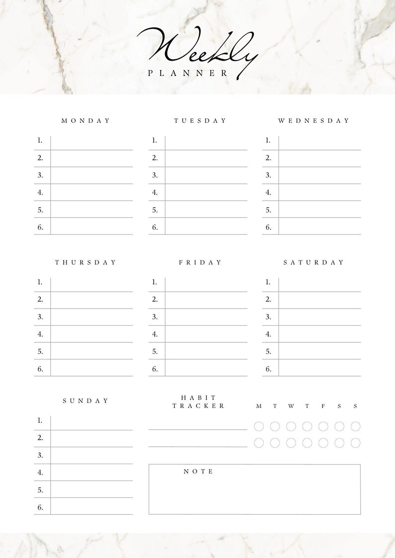 Printable PDF Weekly Planner - Etsy