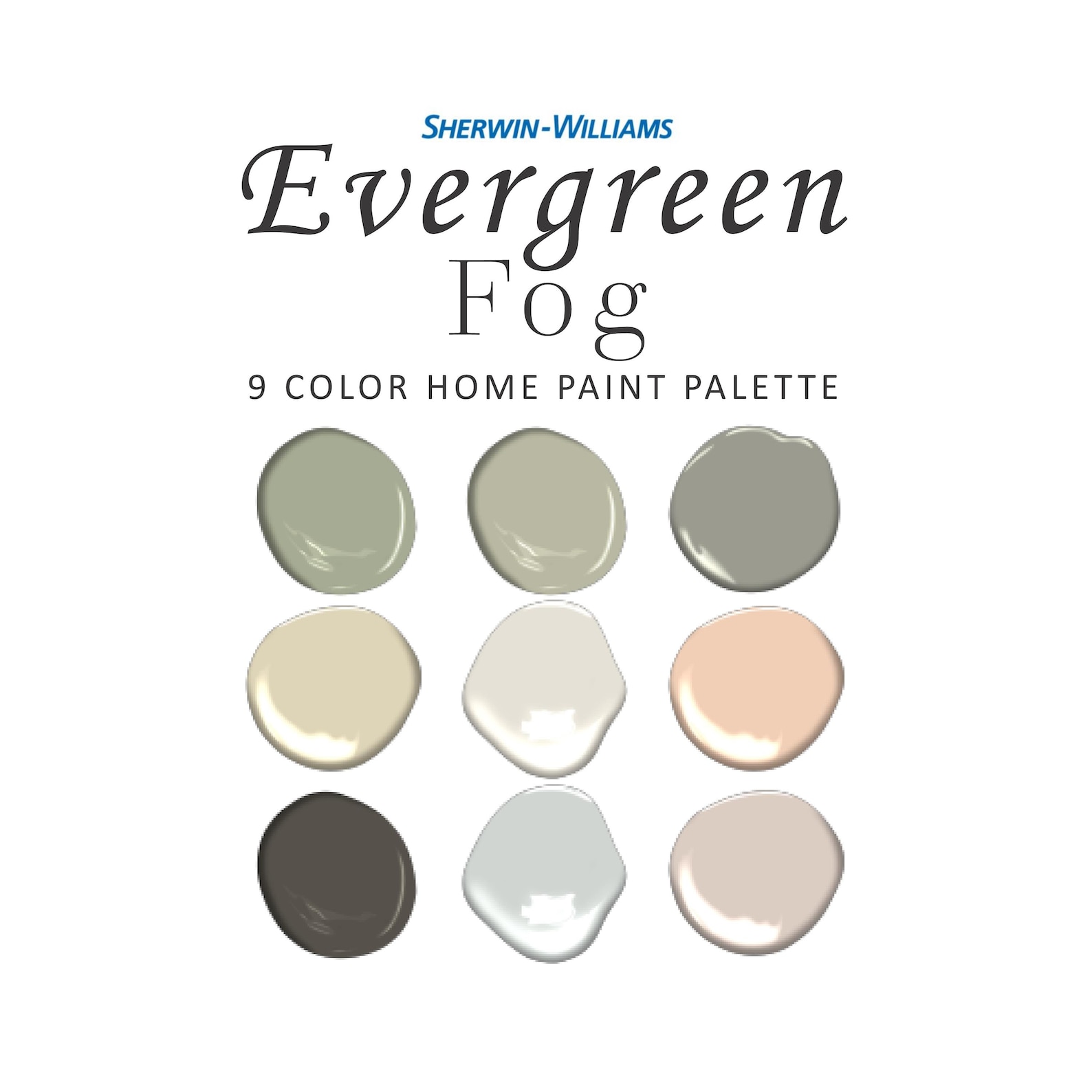 Sherwin Williams Evergreen Fog Paint Color Palette, 2022 Color of the ...