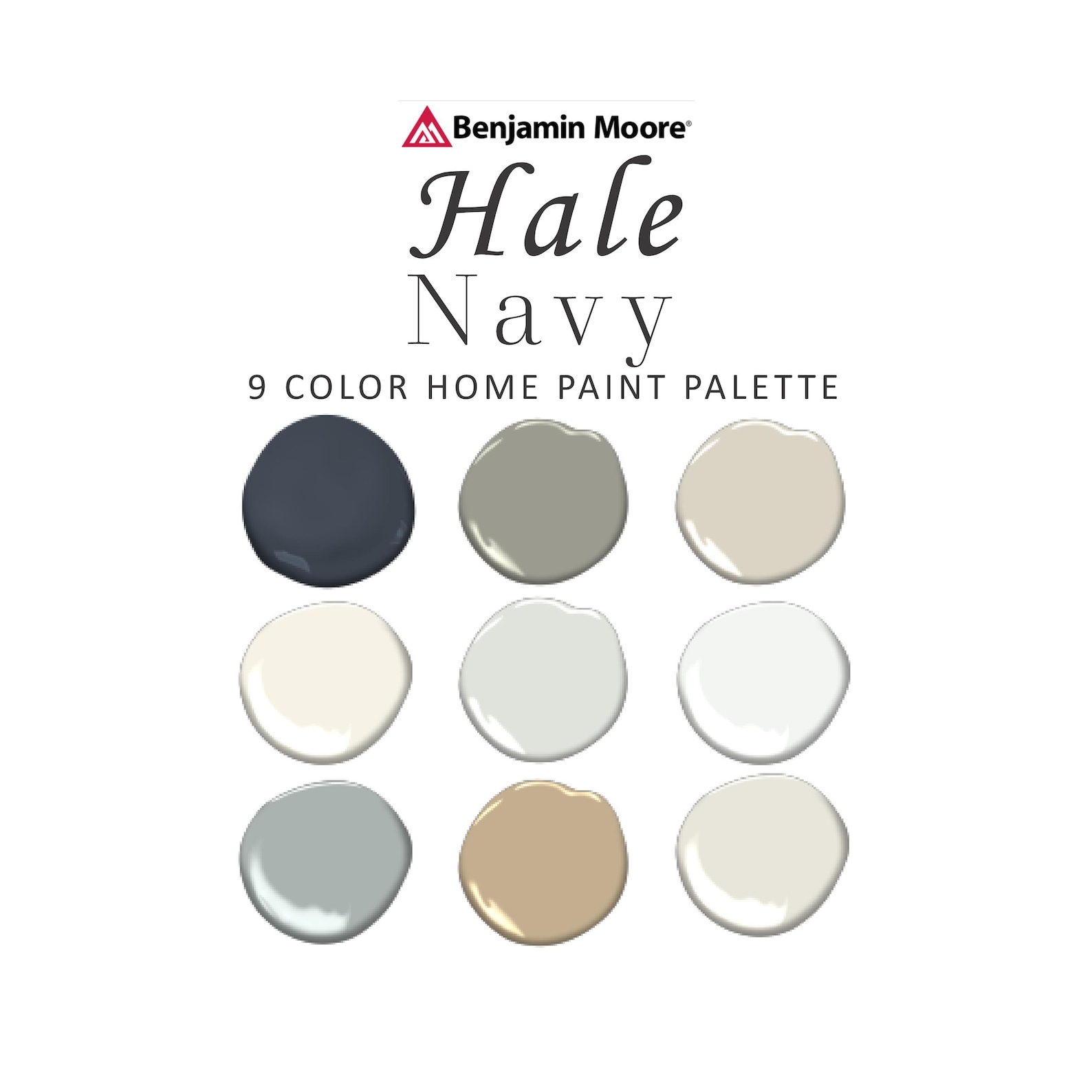 Hale Navy Paint Color Palette, Benjamin Moore, Hale Navy Accent Wall ...