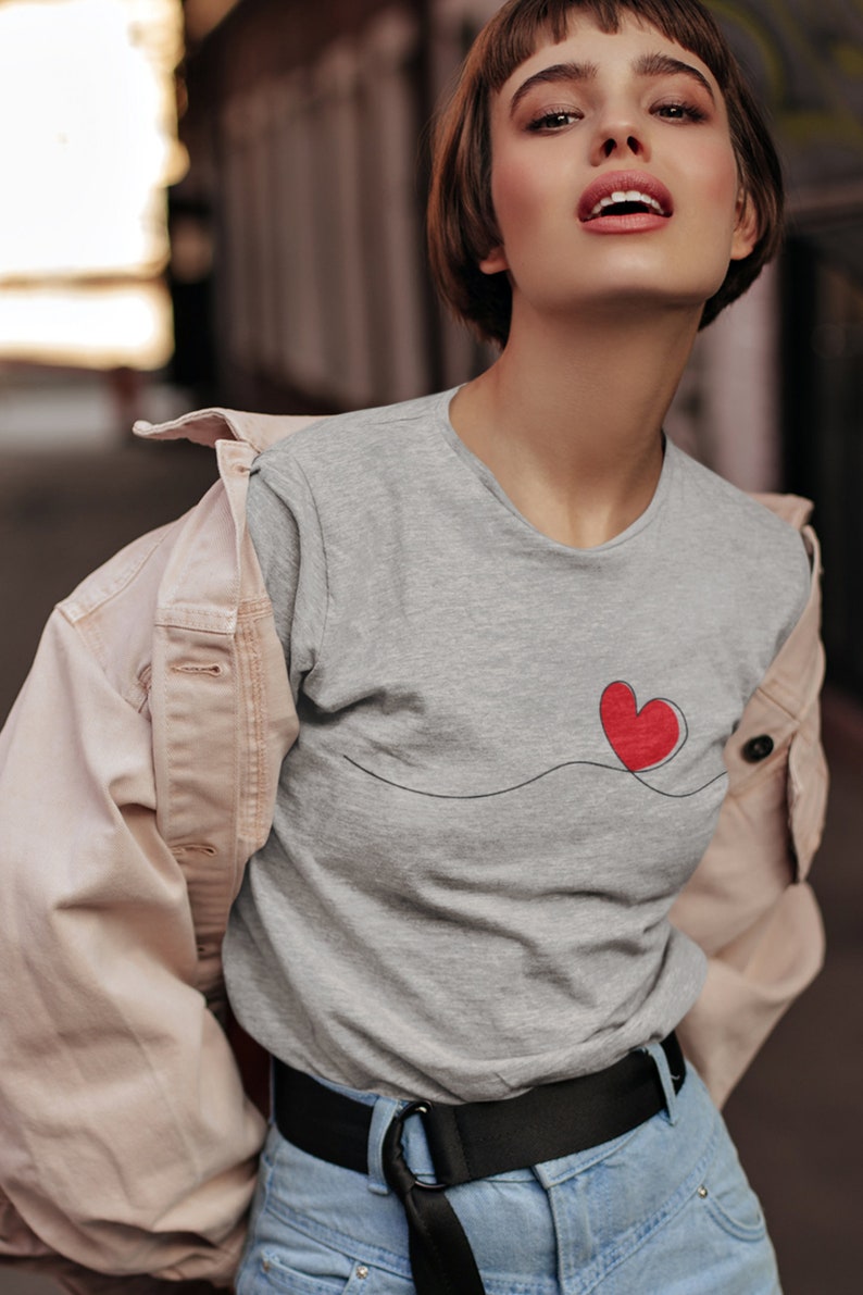 One Line Heart Shirt, Hand Drawn Heart Valentines Day Shirt, Cute Heart ...