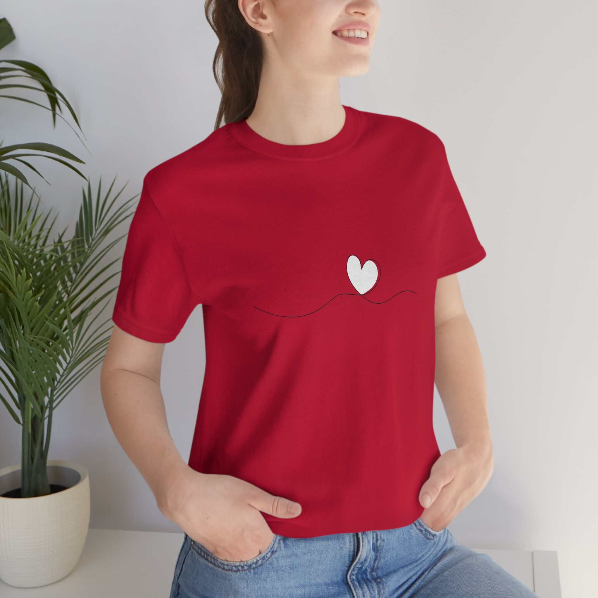 One Line Heart Shirt, Hand Drawn Heart Valentines Day Shirt, Cute Heart ...