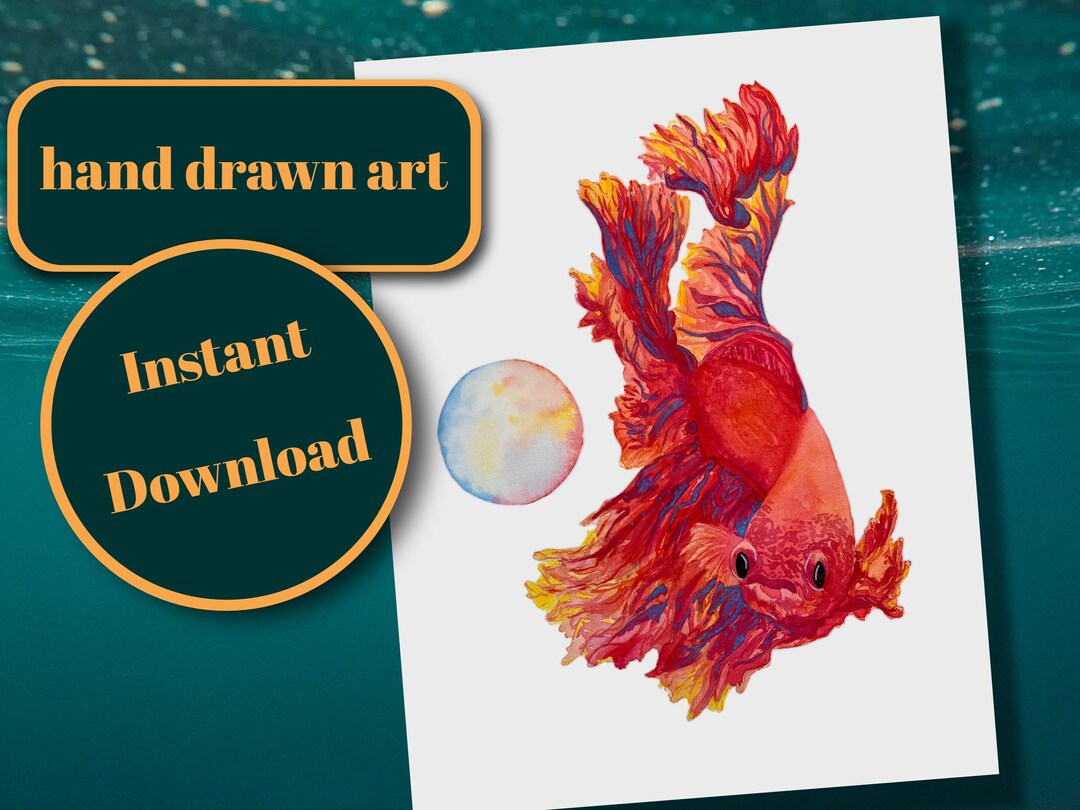Betta Fish, Printable Download. Printable Art. Hand Made Watercolor ...