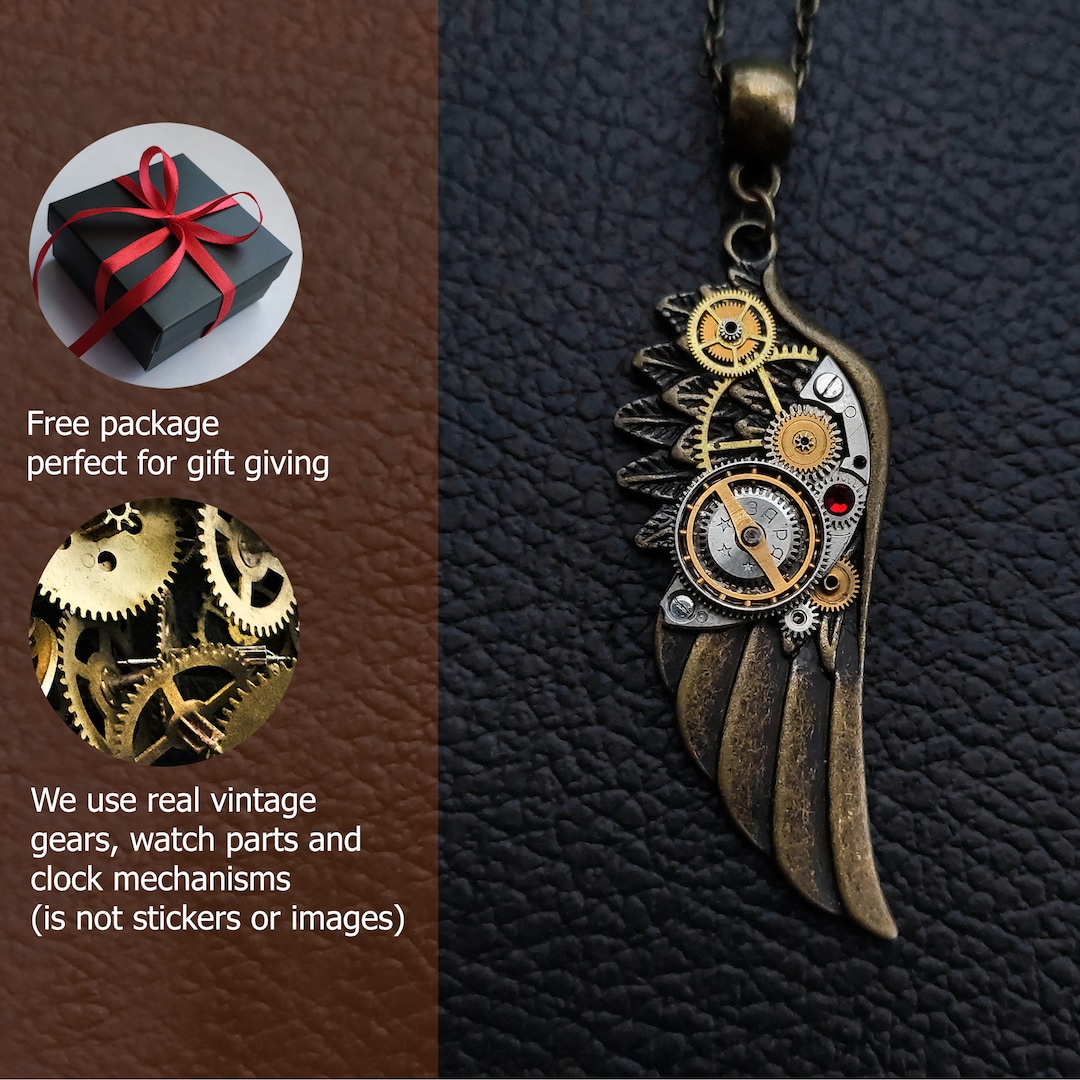 Steampunk Style Wing Necklace Angel Wing Antique Brass Wing Gothic ...