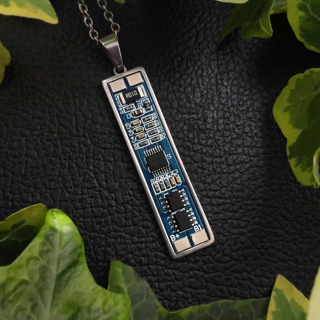 Cyberpunk Circuit Board Necklace • Stainless Steel Pendant With Real ...