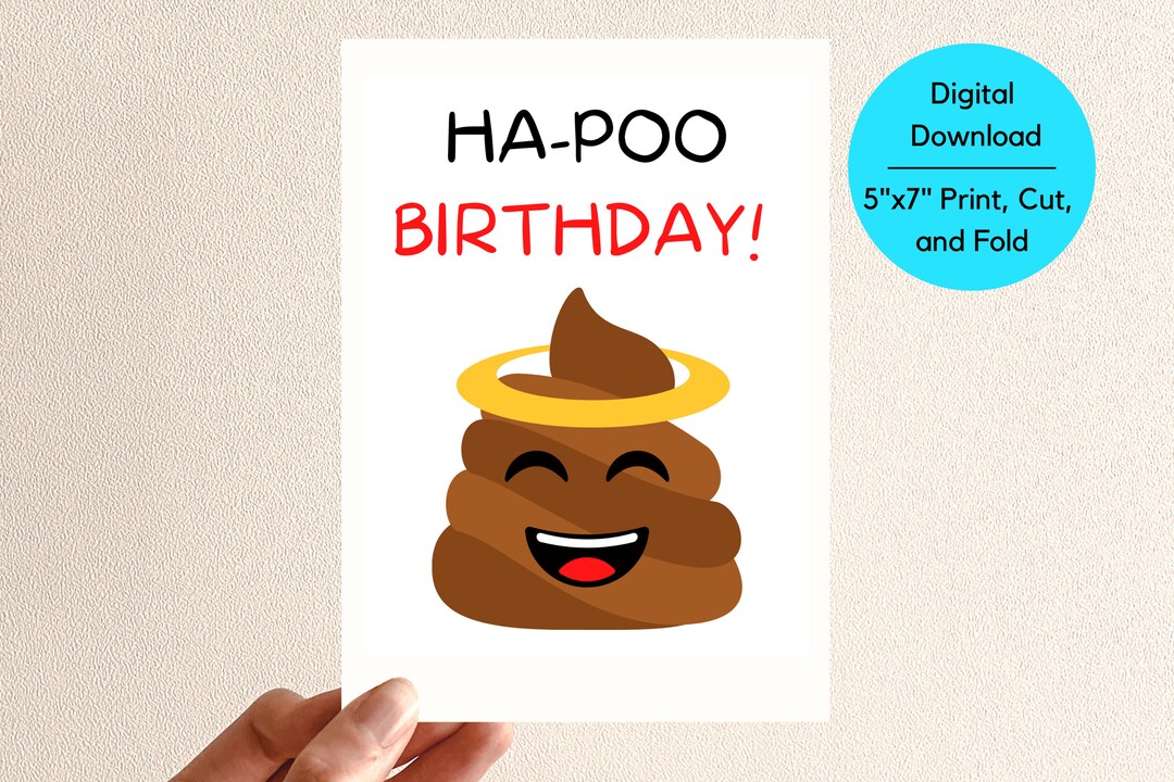 Ha-poo Birthday Funny Poop Emoji Greeting Card Instant Digital Download ...