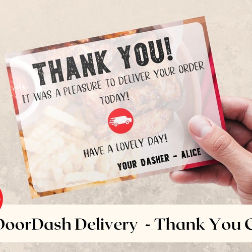 Doordash Delivery Driver Thank You Card Personalized Food - Etsy