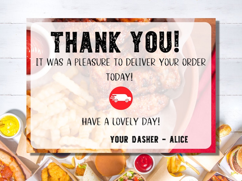 Doordash Delivery Thank You Cards Food Delivery Thank You Notes ...
