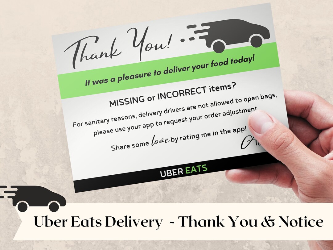 Uber Eats Delivery Thank You Cards Covid Safety Notice Card Food Delivery Printable Cards Food ...