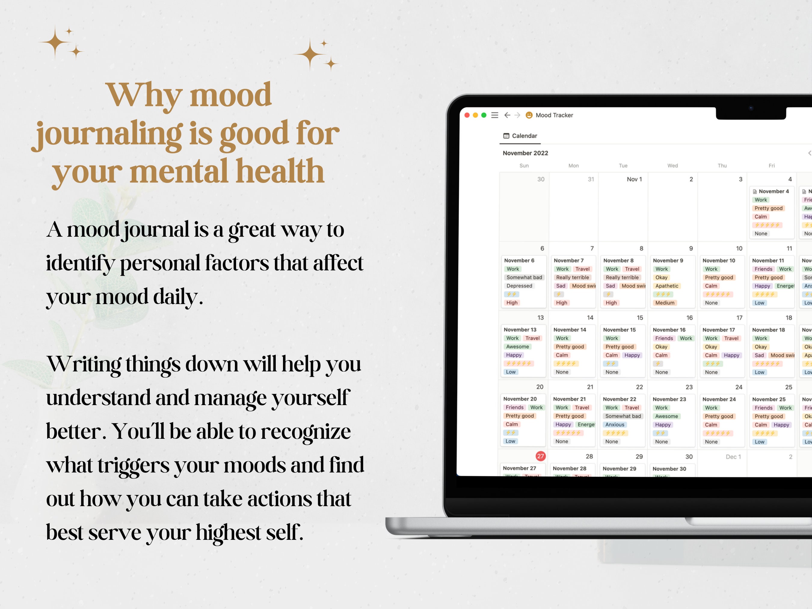 Notion Mood Journal, Notion Template, Mood Tracker, Mood Journal ...