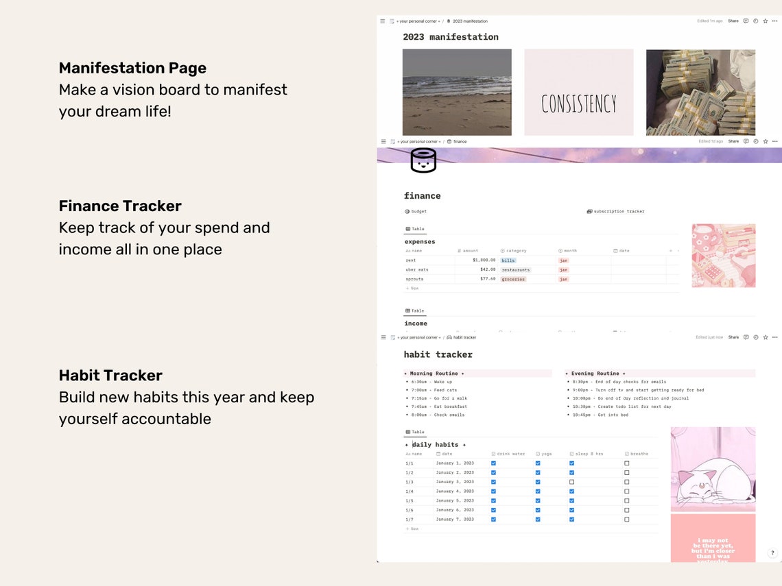 Cute Aesthetic Notion Template Notion Daily Planner Template - Etsy