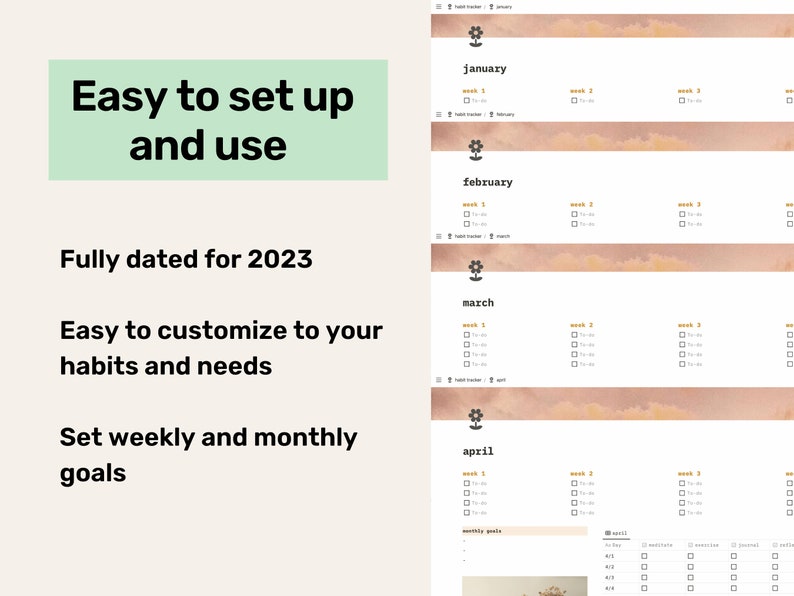 Notion Habit Tracker, Notion Template, Notion Monthly Planner, Notion Aesthetic, Weekly Habit ...