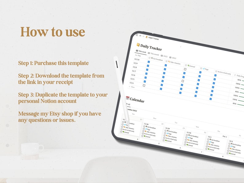 Notion Template, Simple Habit Tracker, Notion Digital Planner, Notion ...