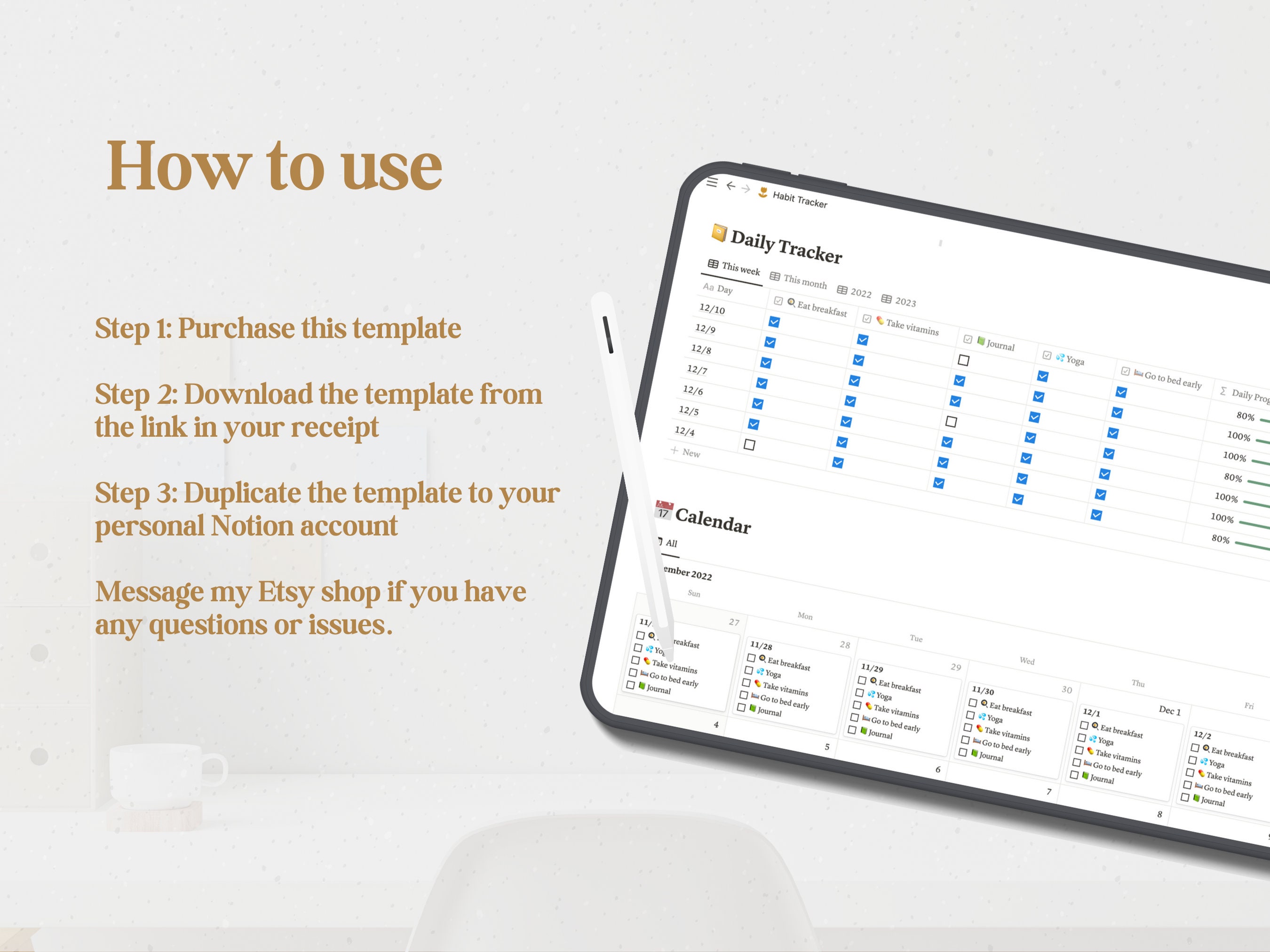 Notion Template, Simple Habit Tracker, Notion Digital Planner, Notion ...