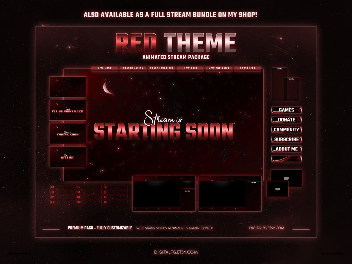 Red Theme Animated Stream Screens for Twitch, Kick, Youtube, OBS ...