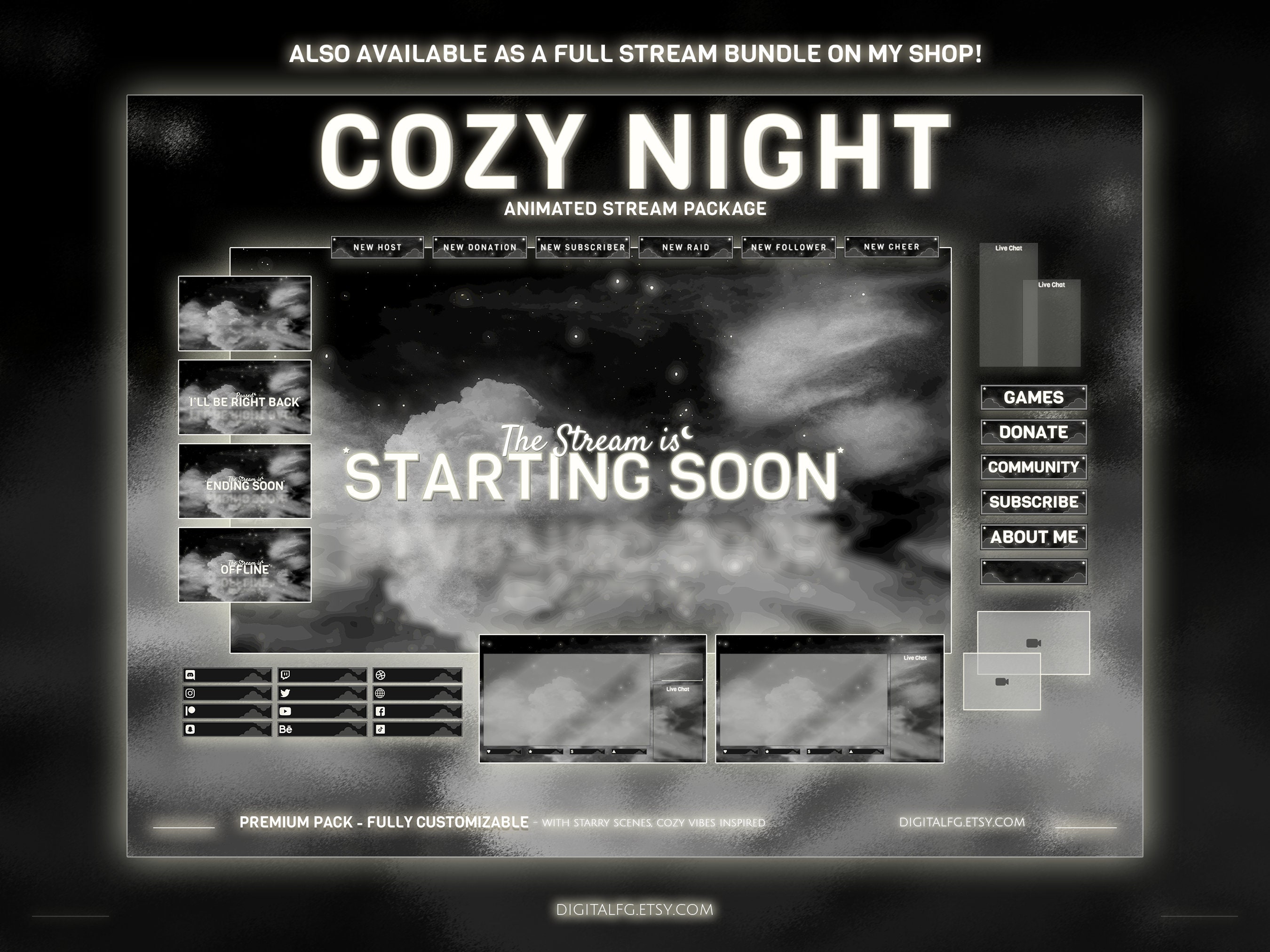 Cozy Night Animated Stream Alerts for TWITCH | Streamlabs and ...
