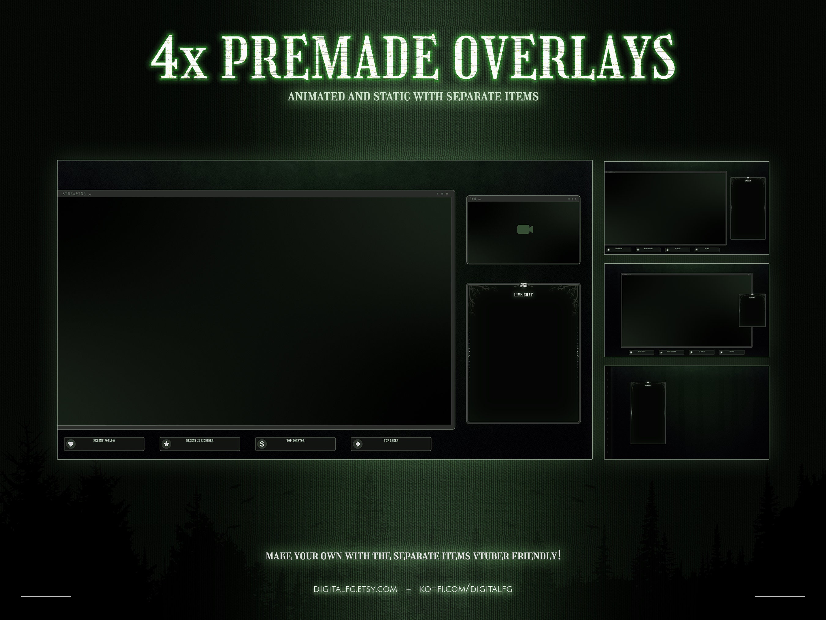 Green Spooky Theme Animated Twitch Overlay | Kick, Youtube, OBS and ...