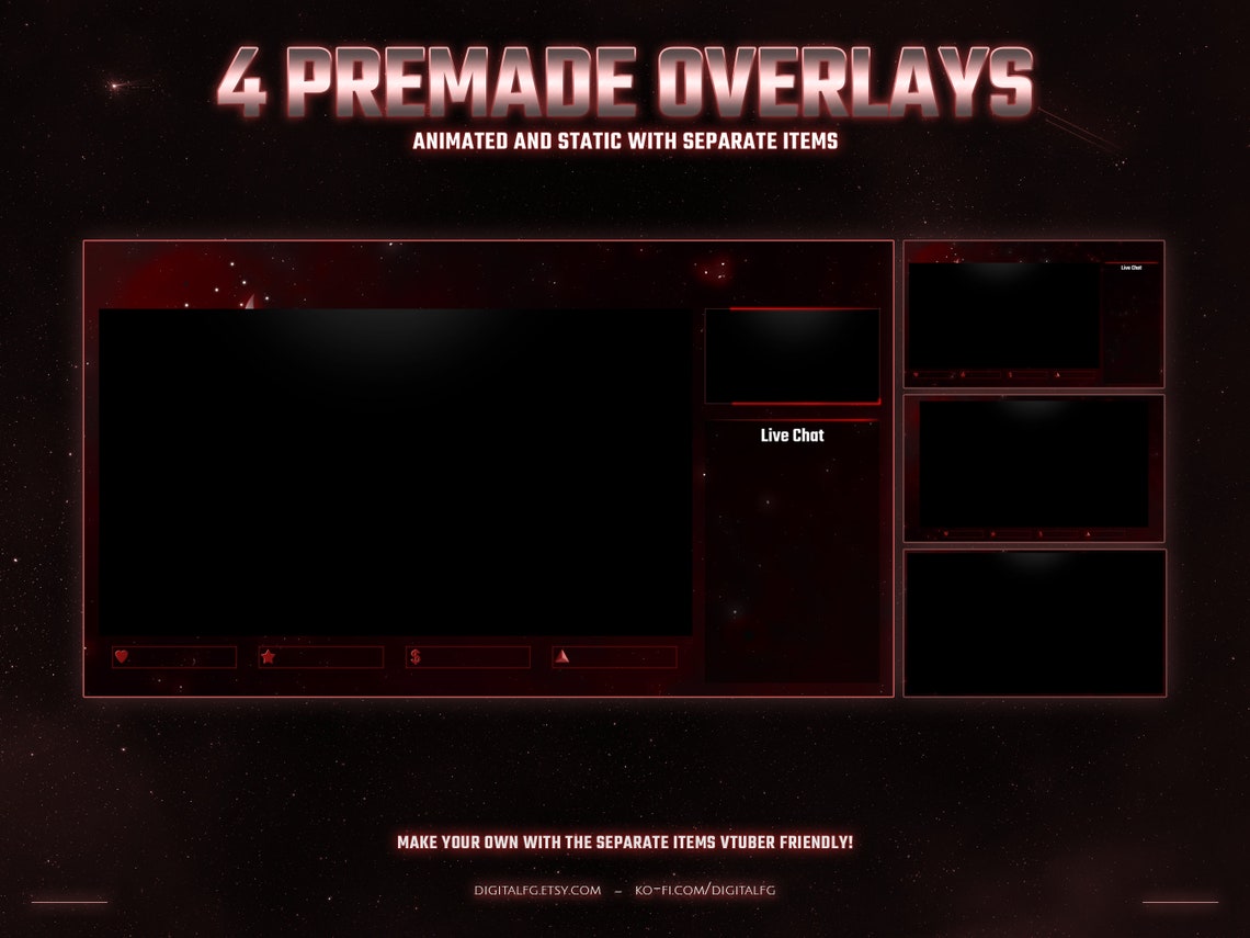 Red Theme Complete Twitch Overlay, Animated Screens, Panels, Alerts ...