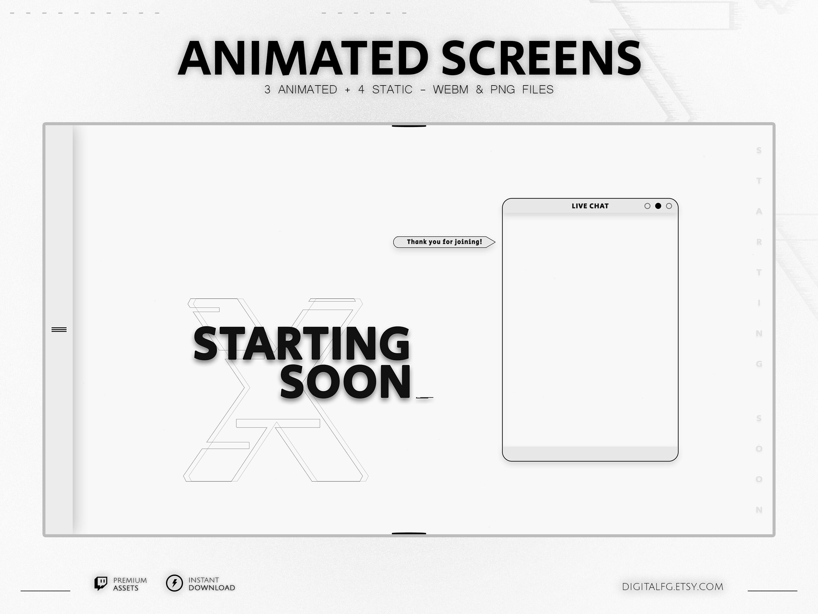 White Gradient Animated Stream Screens With Chat Box for Twitch, Kick ...
