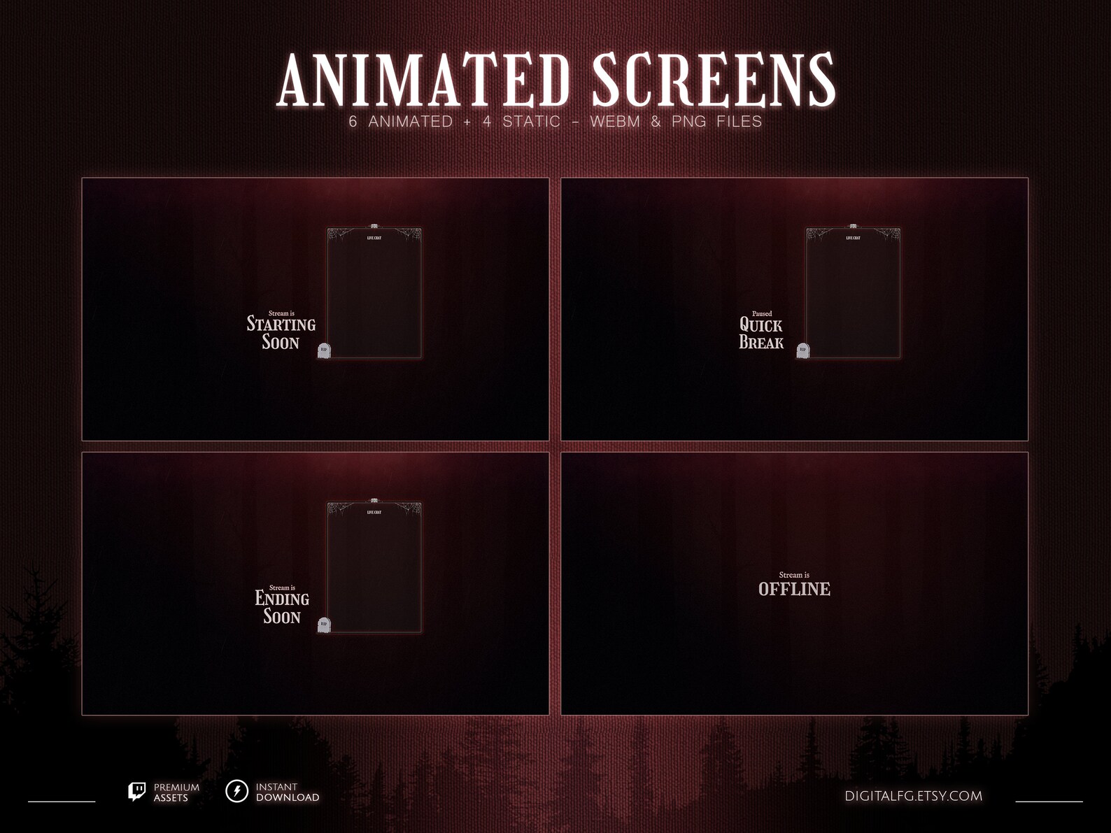 Red Spooky Theme Animated Stream Screen With Chat Box for Twitch, Kick ...