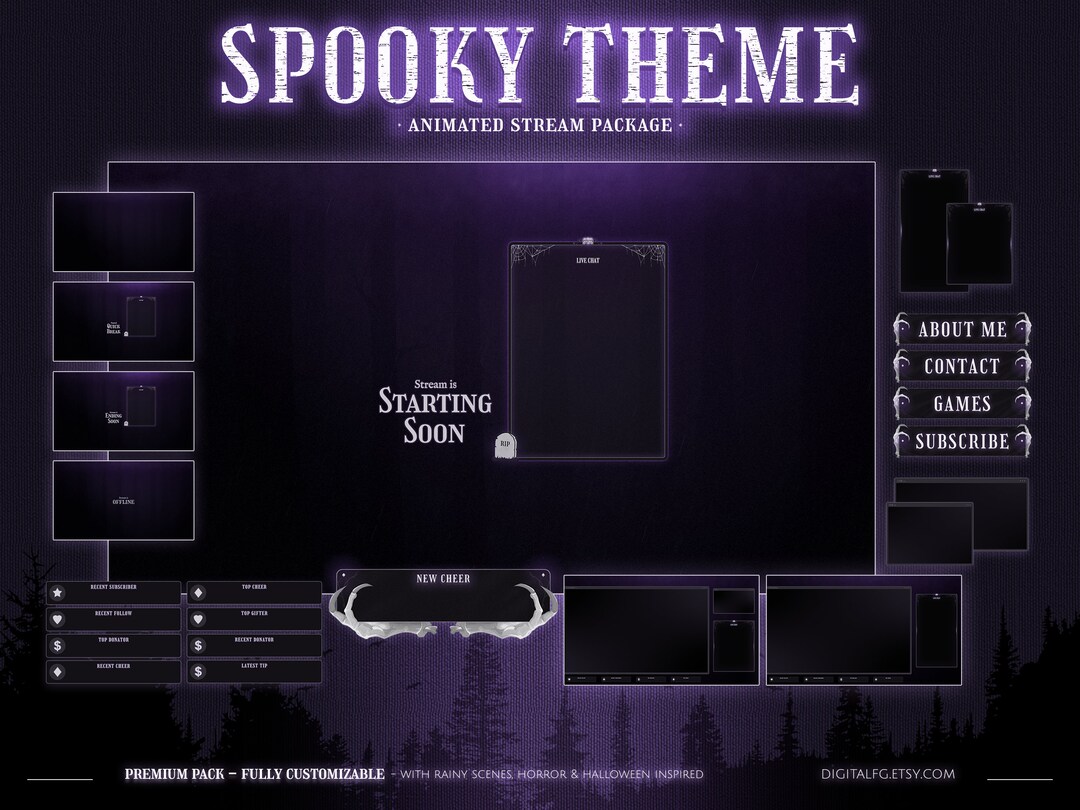 Purple Spooky Theme Animated Twitch Overlay | Kick, Youtube, OBS and ...